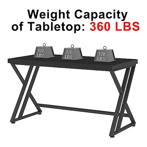 LVB Black Computer Desk, Modern Gaming PC Writing Desk for Home Office, Metal Computer Study Work Table for Bedroom, Industrial Executive Student Simple Workstation Desk with Storage, 55 In, Black Oak