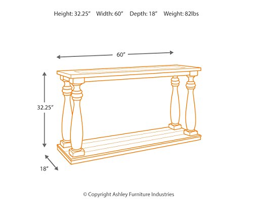 Signature Design by Ashley Mallacar Rustic Cottage Rectangular Sofa Table with Floor Shelf, Black