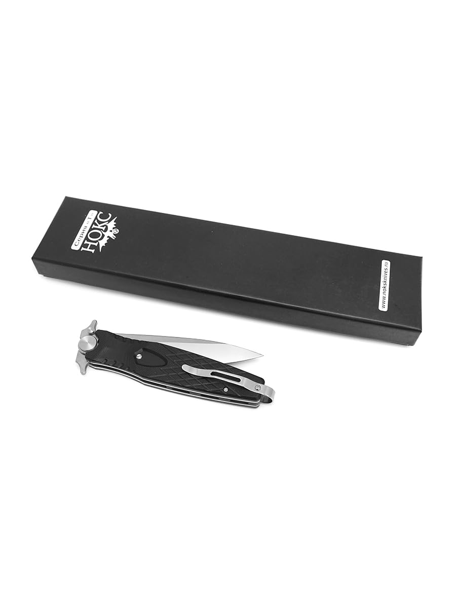 HOKC Condor-2 | 341-100401 | Pocket Knife, EDC Knife by Official Dealer - Designed by Russian Master Aleksander Biryukov - Liner Lock, G10 Handle, Thumb Stud, Finger Flipper, Reversible Pocket Clip, Long and Durable D2 Stainless Tool Steel, Satin Finished