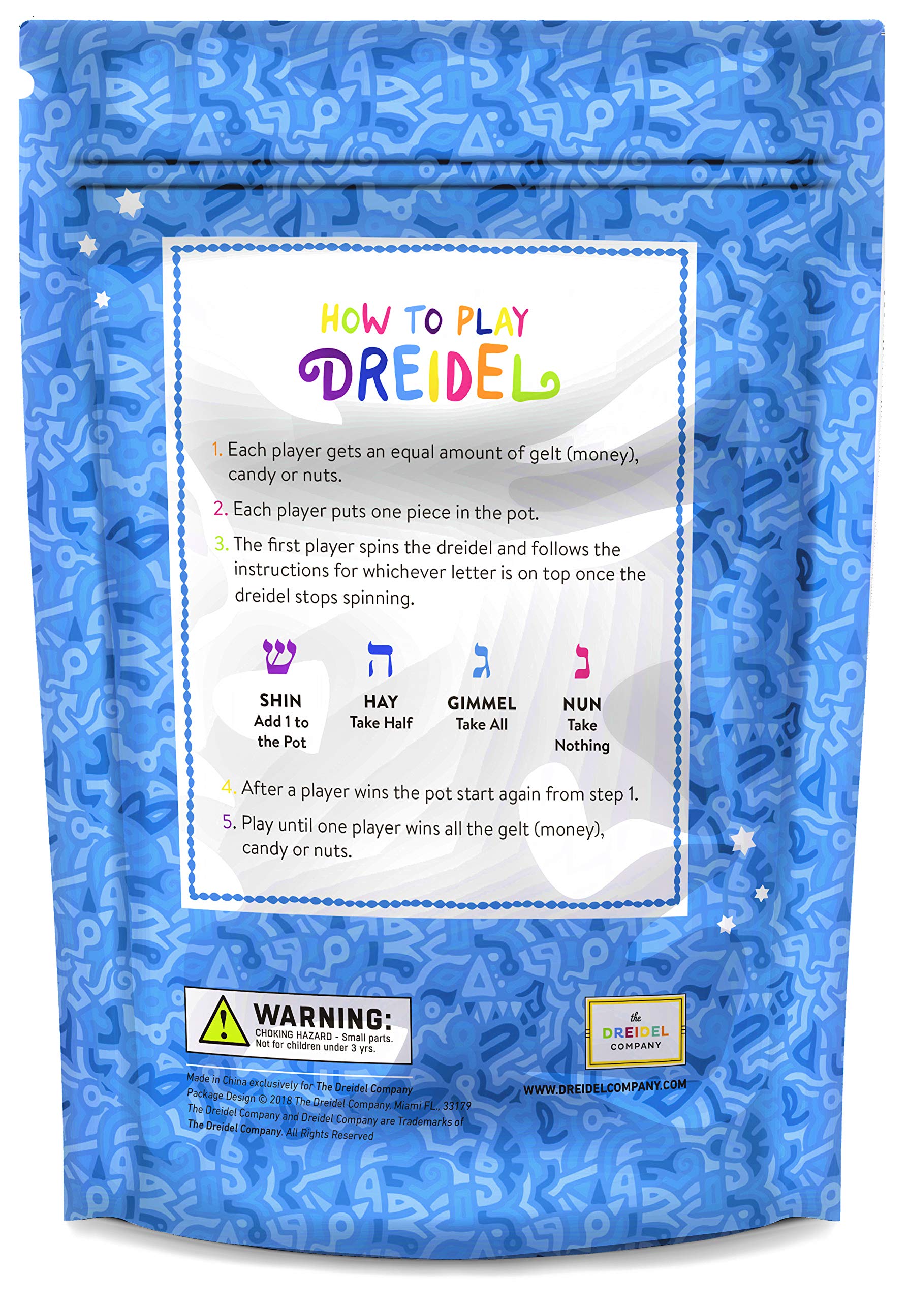 The Dreidel Company Hanukkah Dreidels Multicolor Plastic Chanuka Dreidels with English Transliteration - Includes Dreidel Game Instruction Cards (30-Pack)
