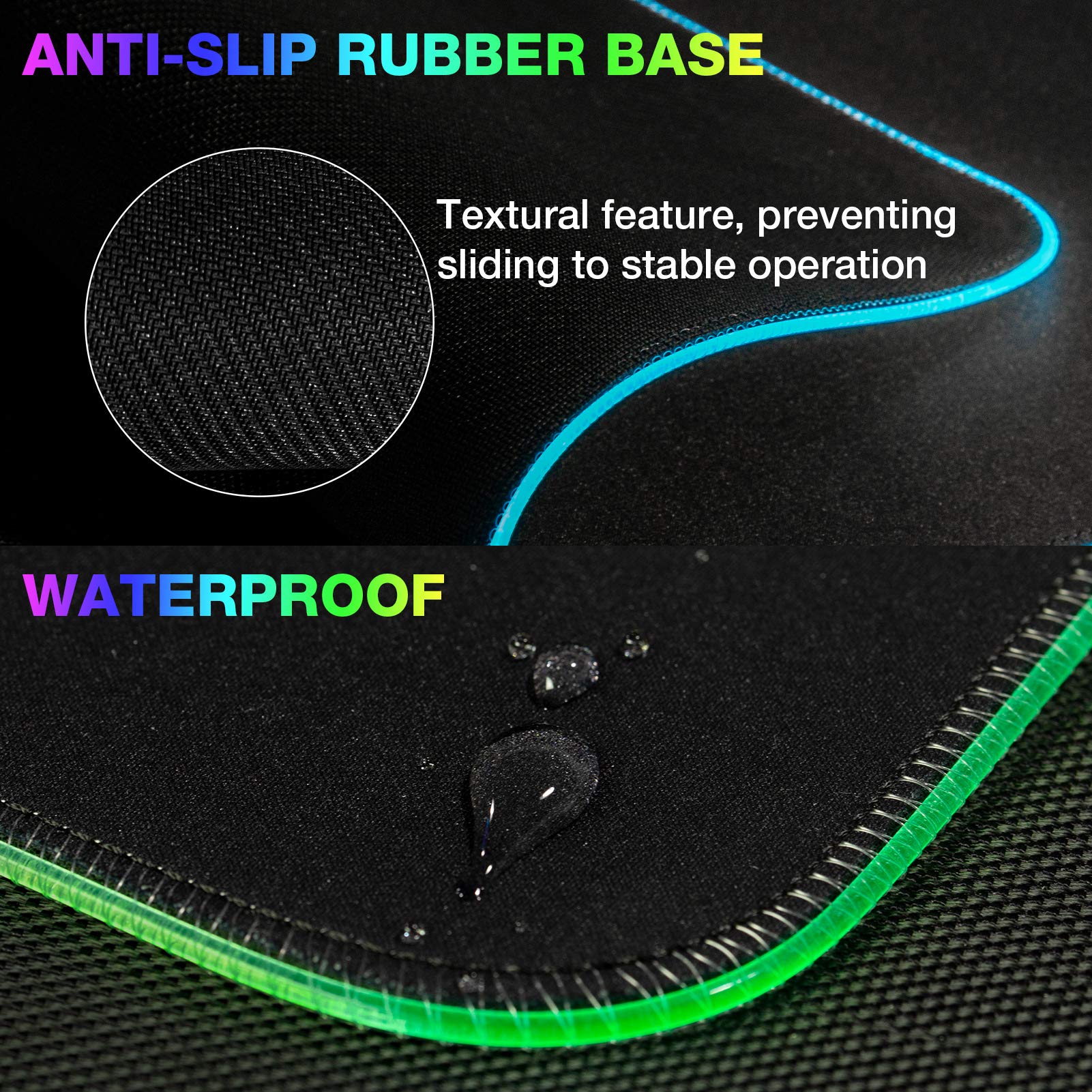 CP3 RGB Gaming Mouse Pad XXL 12 Lighting Modes Mouse Mat Large Anti-Slip Rubber Base and Waterproof PC Gaming Pad for Game and Work, 31.5 X 11.8 Inch