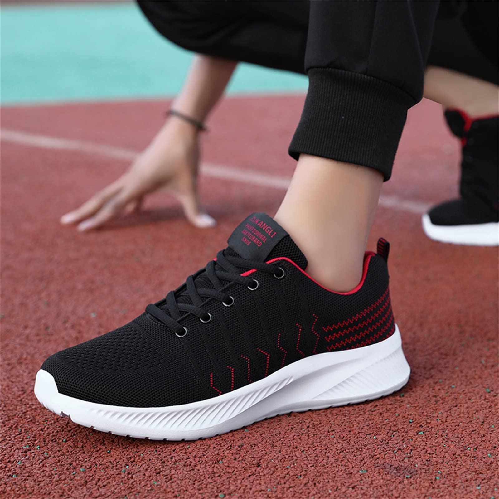 FASDNENDYS Men Colorblock Mesh Lace Up Casual Shoes Comfortable Breathable Soft Sole Mens Sneaker 626 Red
