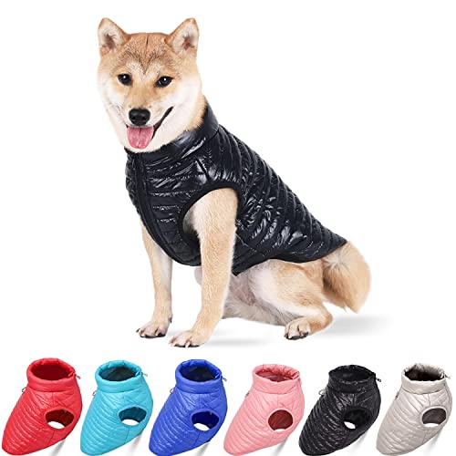 HDKUW Dog Winter Coat with D Ring, Super Light Dogs Warm Coat, Waterproof Jacket Vest Apparel for Small Medium Dogs Black M
