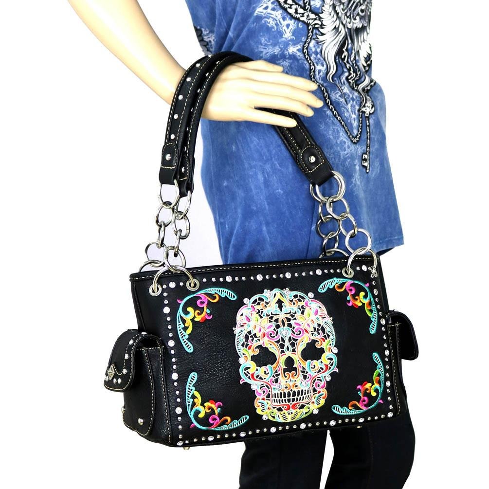 Montana West MW494G-8085 Sugar Skull Collection Concealed Handgun Satchel (Black & White)