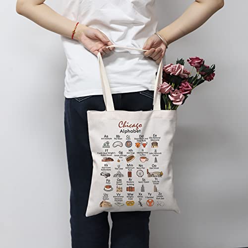 MNIGIU Chicago Canvas Tote Bag Chicago State Gift Chicago Eco Tote Bag Reusable Bag Welcome Bag (Shopping Bag CA)