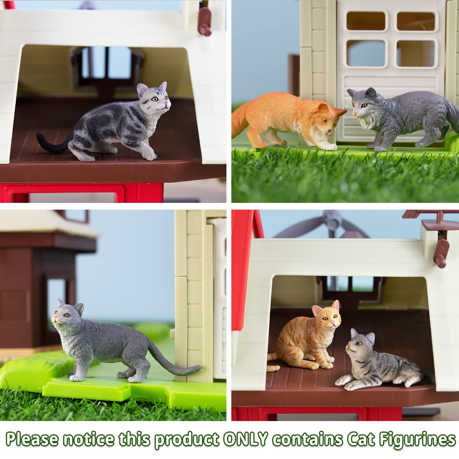 Toymany 8PCS Grey & Orange Cat Figurines Set, Realistic Cat Figures Kitten Toys, Cat Cake Toppers Christmas Birthday Gift for Kids Children