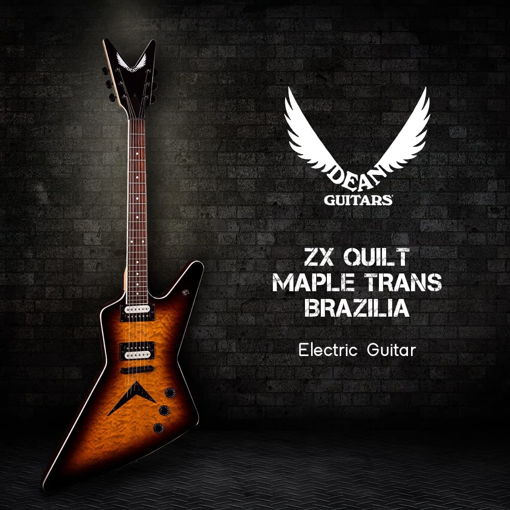 Dean Guitars ZX Quilt Maple Trans Brazilia Electric Classic Guitar (ZX QM TBZ) w/D'Addario EXL120 Strings for Beginners and Pros, Includes a Basic Accessories Bundle