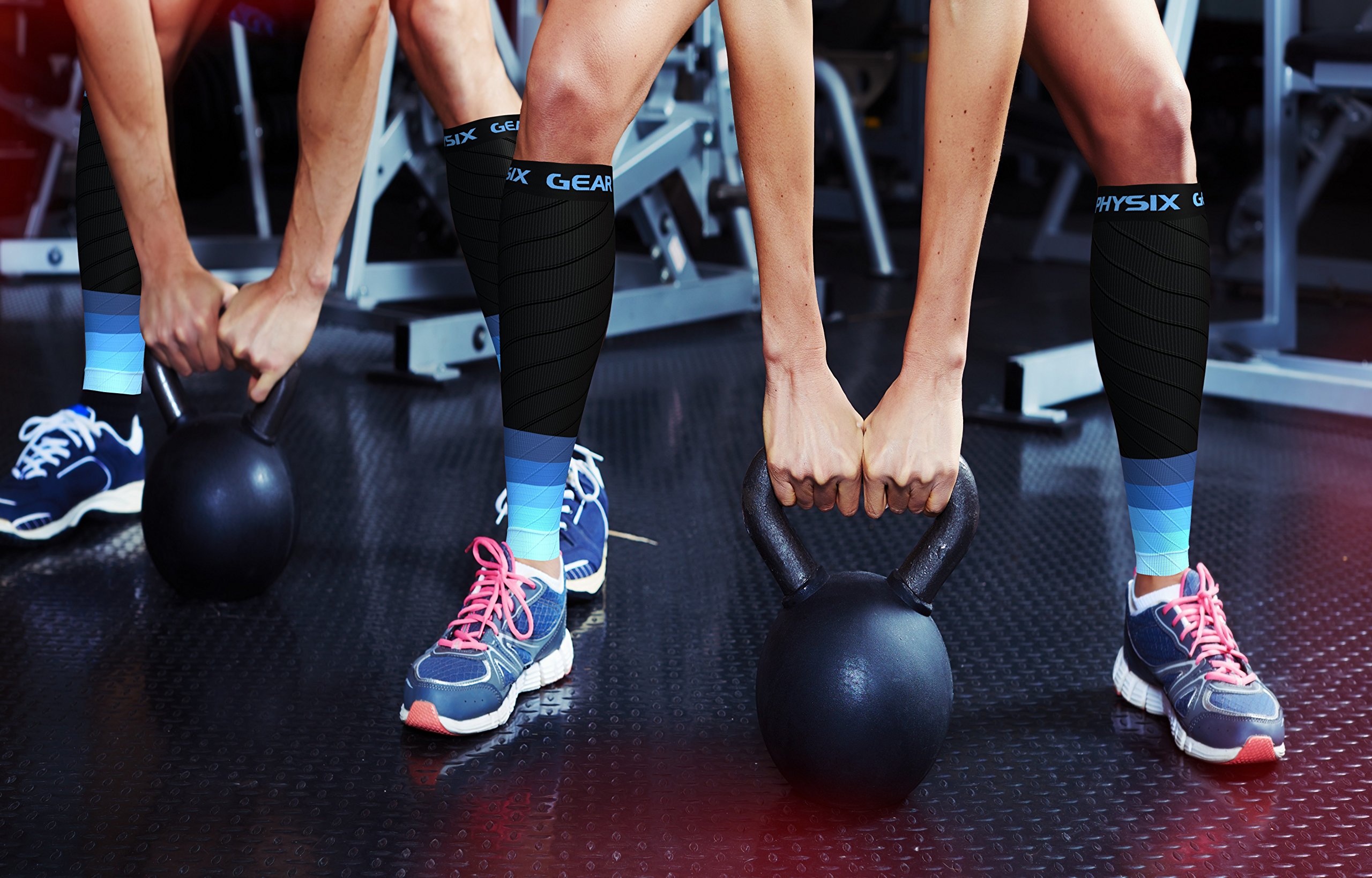 Compression Calf Sleeves Men & Women - Shin Splint Compression Sleeve 20-30mmhg, Best Footless Compression Socks for Calf Pain, Running, Nurses, Pregnancy, Post-Surgery Relief (1 Pair BLK-BLU L/XL)