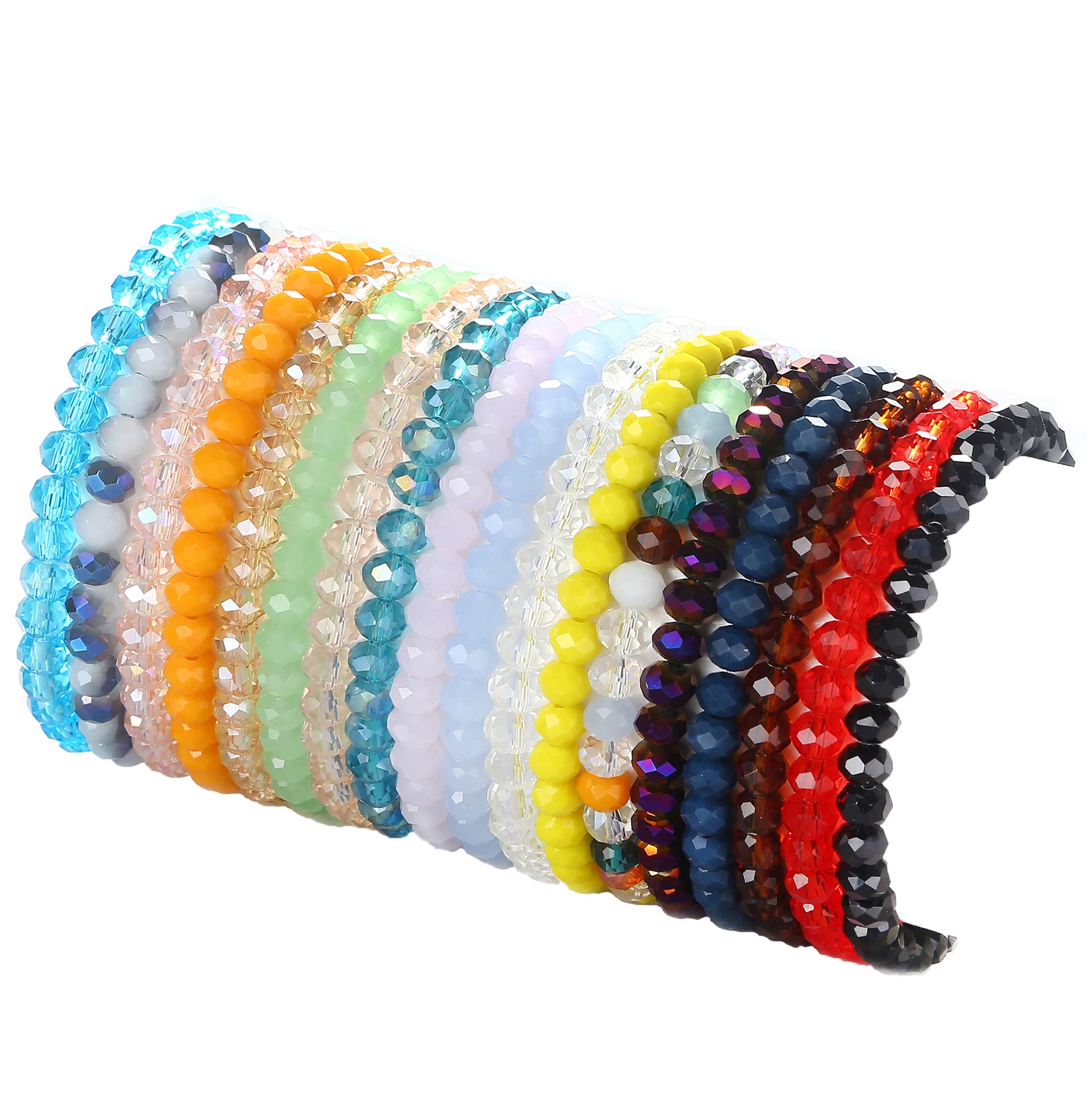 FIRAZIO 18Pcs Bohemian Multi-Layer Crystal Stacking Beaded Bracelet for Women Versatile Faceted Glass Bracelets Stretch Strand Statement Wrap Stackable Shiny Bead Bracelets Set