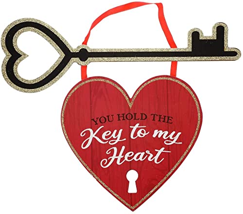 Happy Hearts Valentine's Day You Hold The Key to My Heart Key with Heart Hanging Wall Decoration Sign,15.7 x12.9 in. with Valentine's Day Door Hanger Bells