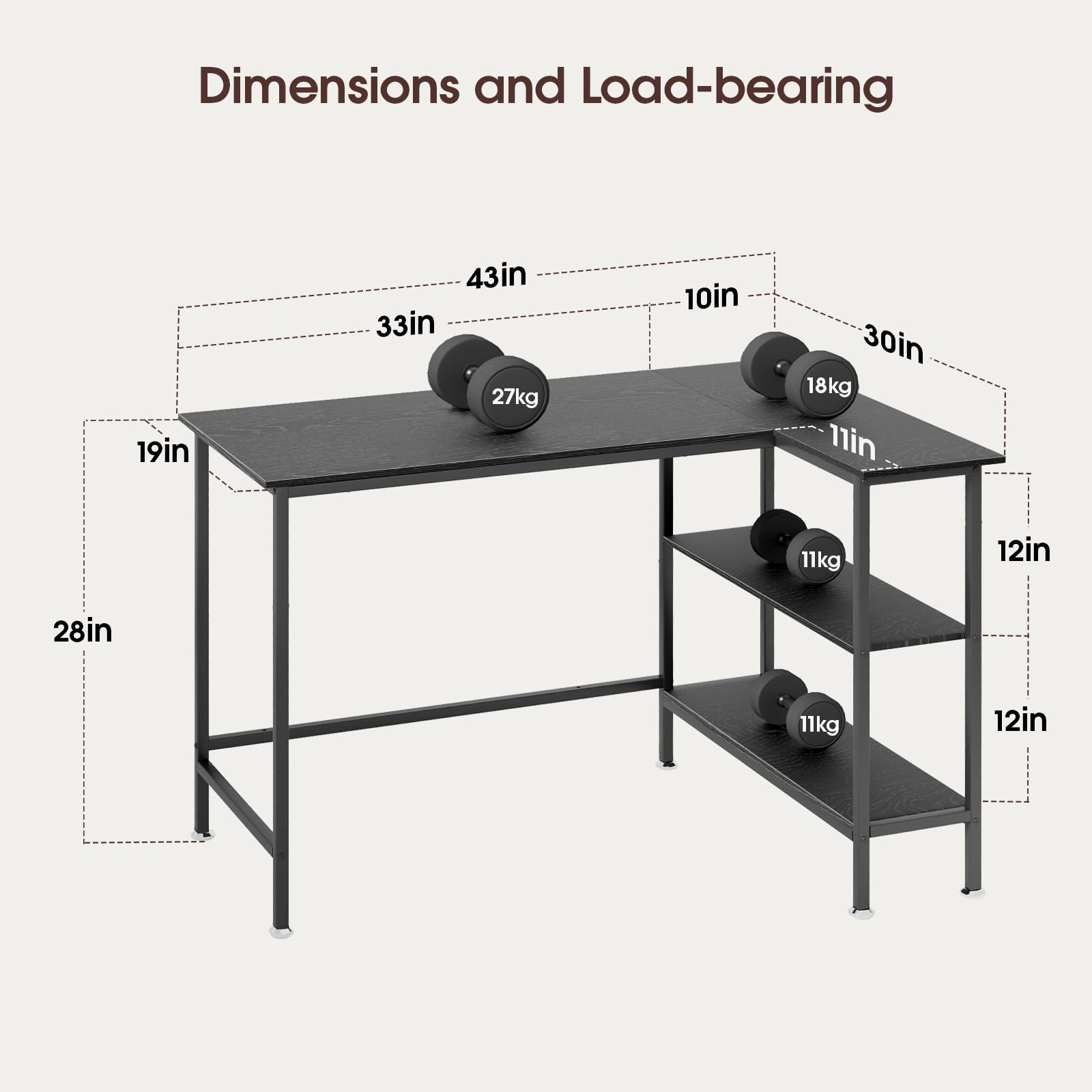 GZSHIYITECH 43" L Shaped Office Desk with Reversible Storage Shelves Can be Used as a Game Desk or Computer Desk Modern Design Corner Desk (Black)