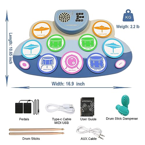 Electric Drum Set, Electronic Drum Practice Pad for Kids & Adult Beginner. Built in Speaker | DTX Games | Headphone Jack | Drum Sticks Cover. Great Digital Drum Kit for Birthday