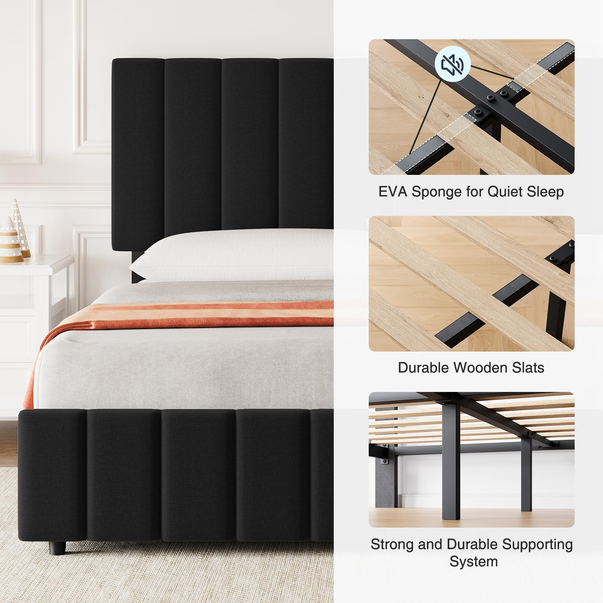 IDEALHOUSE Queen Size Bed Frame with 4 Storage Drawers and Adjustable Headboard, PU Leather Upholstered Platform Bed Frame with Wooden Slats Support, No Box Spring Needed, White