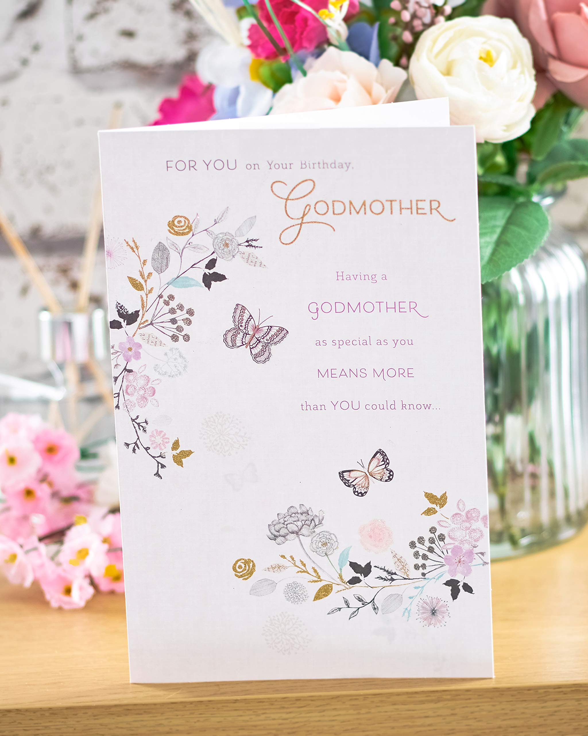 UK Greetings Godmother Birthday Card - Birthday Card for Her - Flowers and Butterflies Design