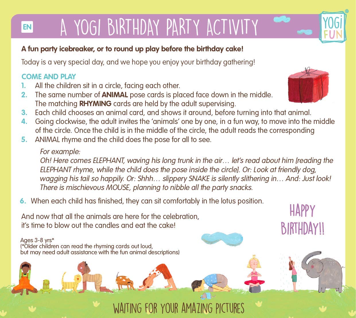 YOGi FUN Kids Yoga Cards Kit with Illustrations, Rhyming Poems, Birthday Activity and 2 DIY Dice