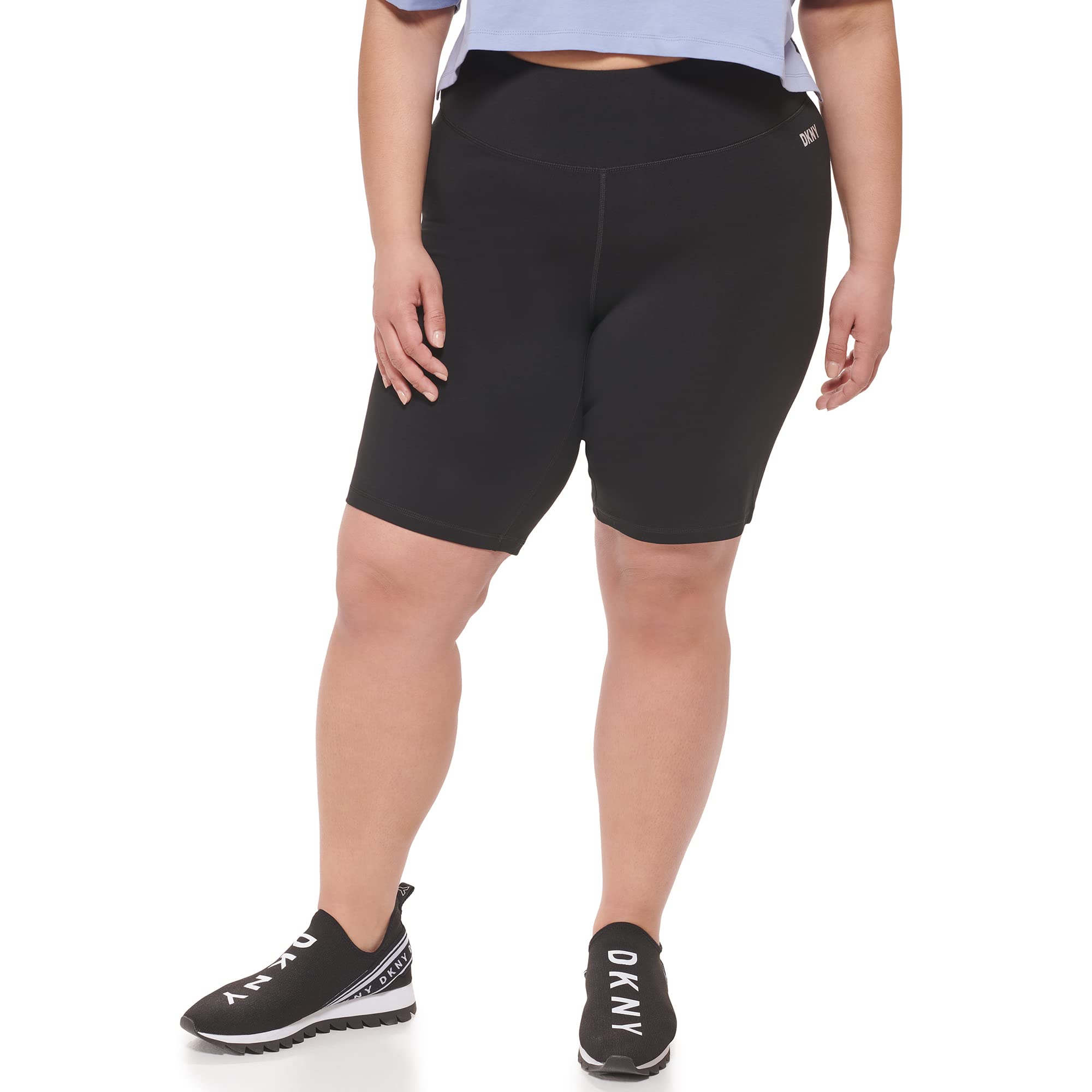 DKNY Women's Sport High Waist Logo Tape Bike Short, Black, 2X