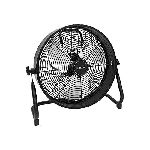 MOCIFI Battery Operated Fan 12-Speed Rechargeable Floor Fan High Velocity Portable Cordless Outdoor Fan, USB Output For Phone, for Camping, Travel, Patio, Indoor, Black, 12 Inch