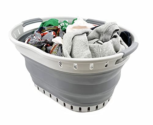 SAMMART 25L (6.6 gallon) Collapsible Plastic Laundry Basket - Foldable Pop Up Storage Container/Organizer - Portable Washing Tub - Space Saving Hamper/Basket (1, Grey)