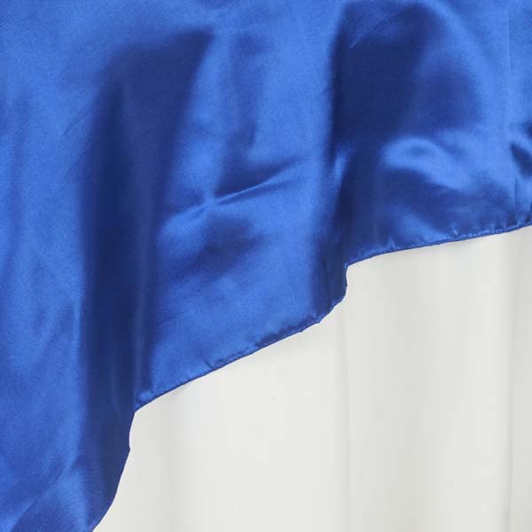 TABLECLOTHSFACTORY 90" Satin Square Table Overlay for Wedding Catering Party Table Decorations Royal Blue (Table Toppers)