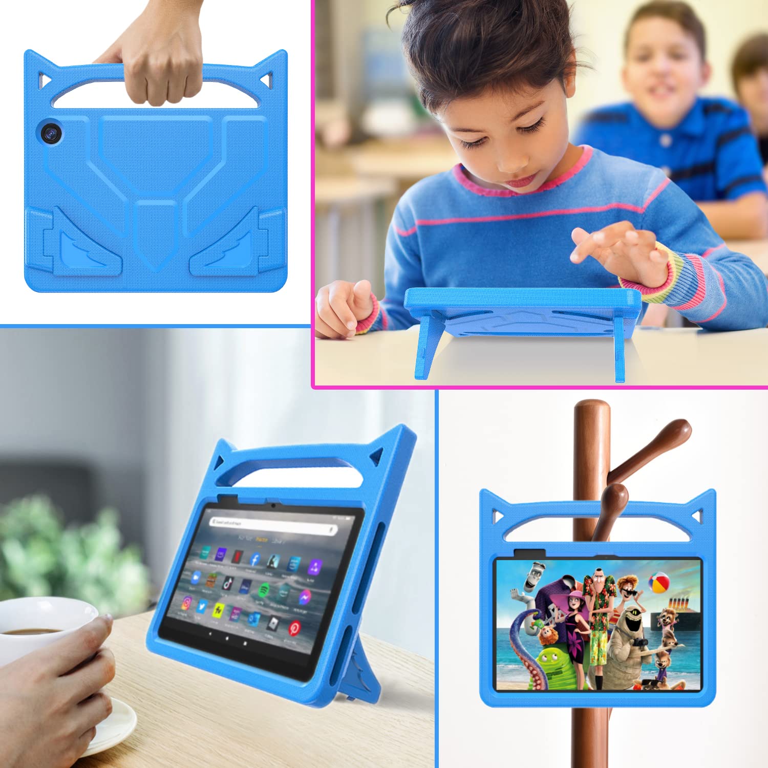 Fire 7 Tablet case for Kids, 7β 12th Generation (2022 Release),Riaour Light Weight Shockproof Kid-Proof Protective Cover with Handle Built-in Foldable Kickstand for Amazon fire 7 Tablet,Rose