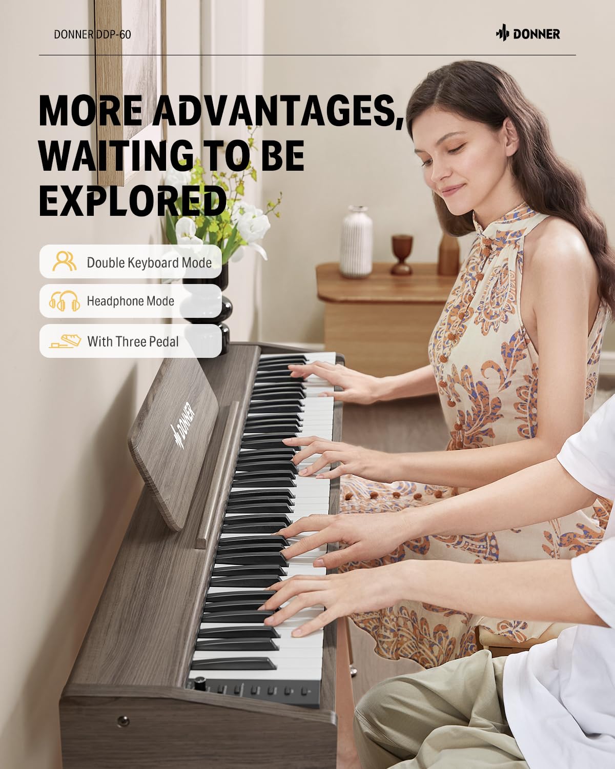 Electric Keyboard Piano 61 Keys, Donner SD-10 Portable Piano Keyboard for Beginners with 300 Tones & Rhythms, 40 Demos, LCD Screen, Dual Power Supply Modes, USB-MIDI, Black