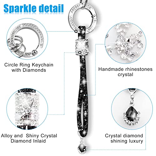 Yiflin Cute Wrist Car keychain for Women, Crystal Keychain Accessories,Bling Wrist Lanyard for Keys, Car key (Silver, Large)