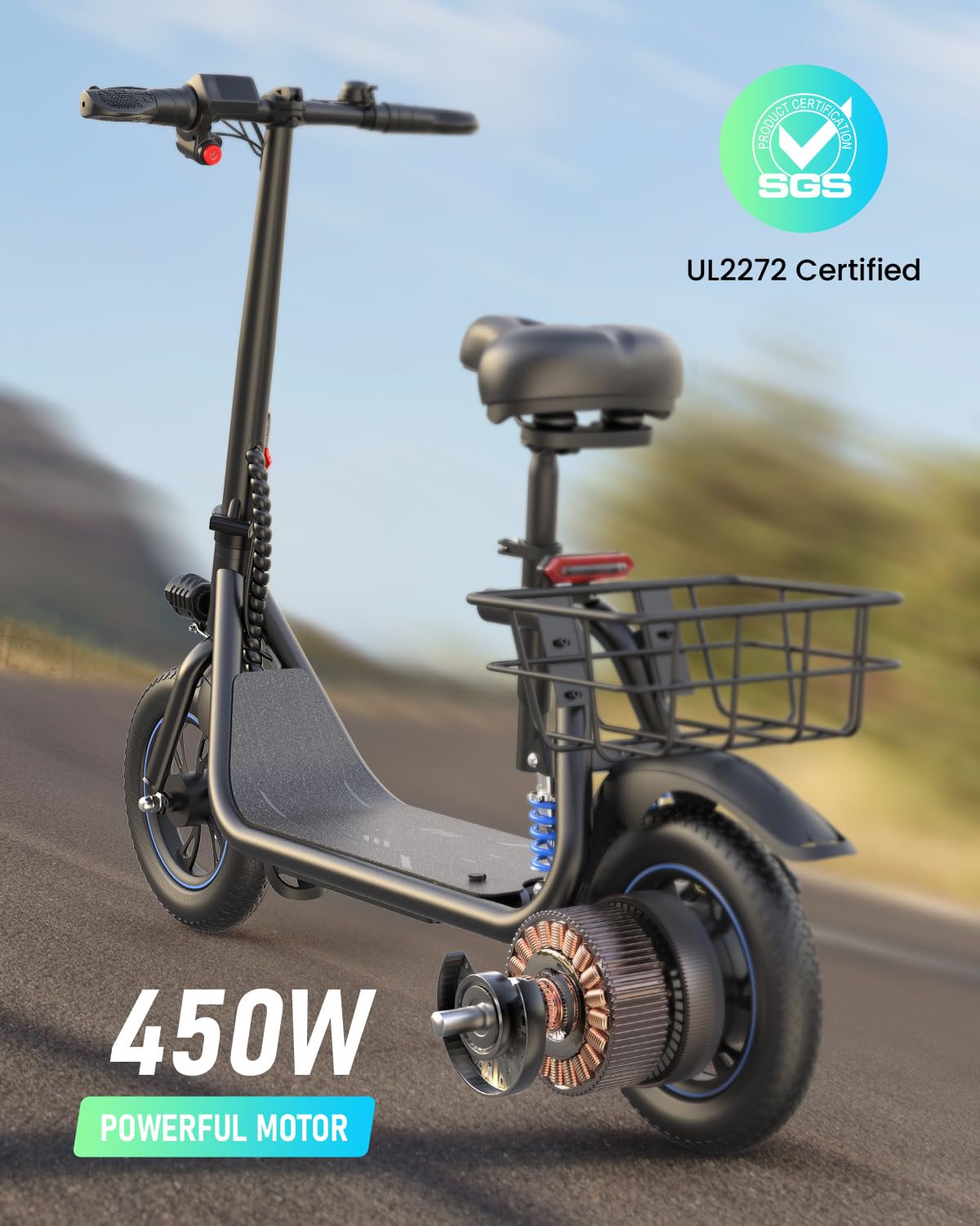 Electric Scooter with Lock,Up to 18.6mph,25 Miles Long Range,C1Pro Foldable Electric Scooter
