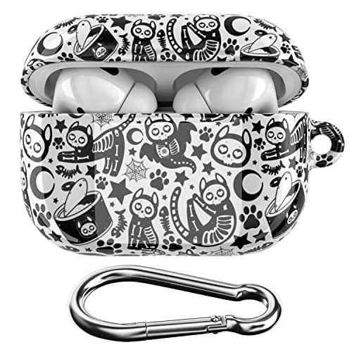 Hard Case Compatible with AirPods Pro 2 | AirPods Pro | AirPods 3 gen 2 1 Skeleton Design Spooky Cover Portable Cute Black Plastic with Keychain Halloween Protective Shockproof Bats Earpods Cat Hook