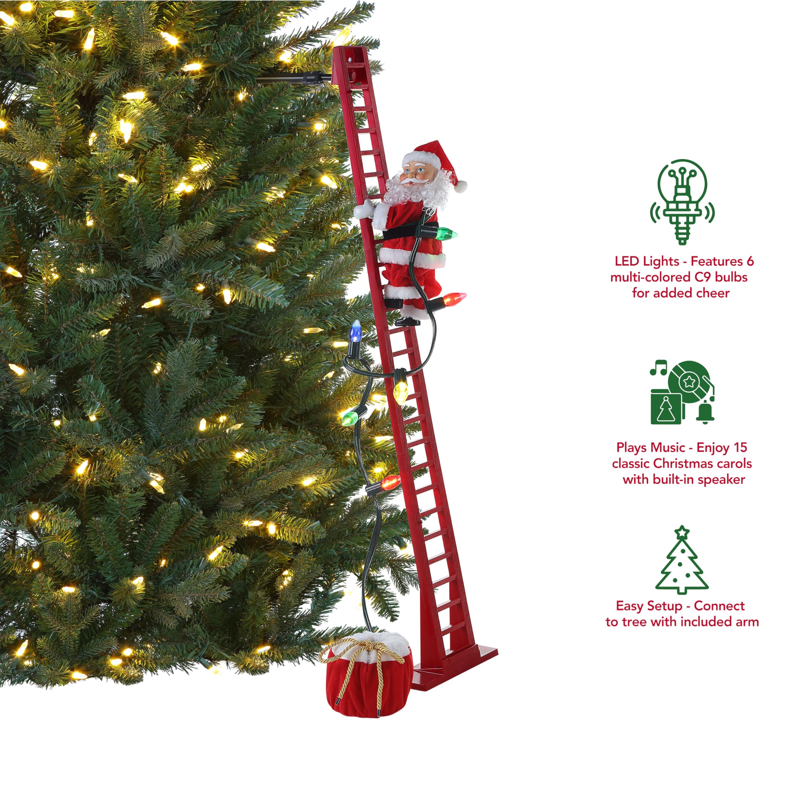 Mr. Christmas Super Climber Musical Animated Indoor, Plastic, Christmas Decoration, 42 Inches, White Santa