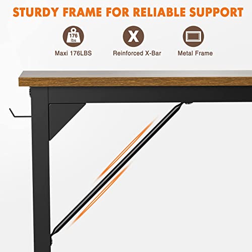 Small Computer Desk Small Office Desk 31 Inch Writing Desk Home Office Desks Small Space Desk Study Table Modern Simple Style Work Table with Storage Bag and Iron Hook, Wooden Desk for Home, Bedroom