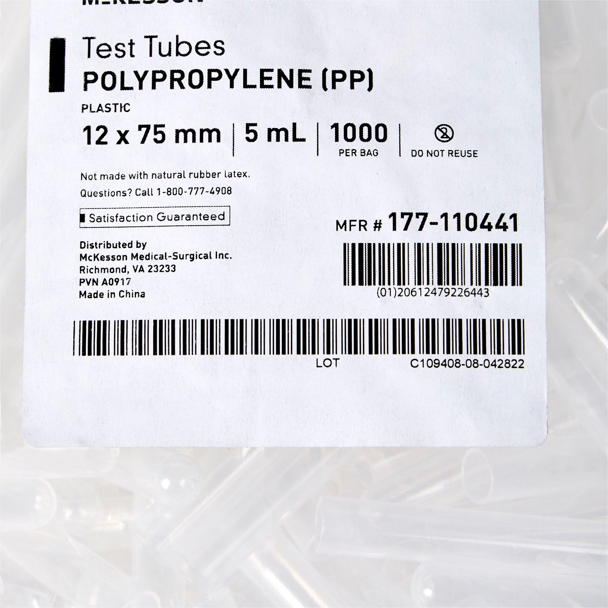 McKesson Plastic Test Tubes - Non-Graduated, Premium-Grade Polypropylene Clear Tubes, Freezeable, Durable Impact Strength - 5 mL, 1000 Count