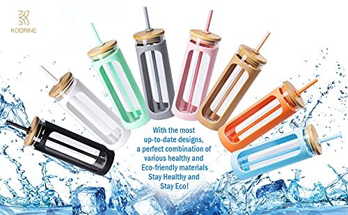 Kodrine 20oz Glass Water Tumble with Straw and Lid,Bamboo Lids Water Bottle, Iced Coffee Cup Reusable, Wide Mouth Smoothie Cups, Straw Silicone Protective Sleeve BPA FREE-Pink