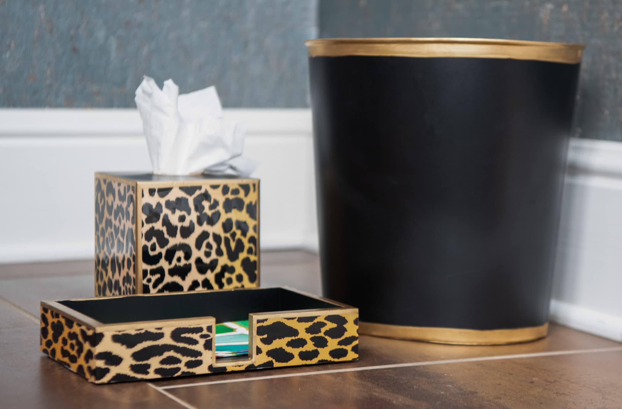 Jaye’s Studio Matte Black Waste Basket For Bathroom, Decorative Trash Can Gold Metal Basket, Black Bathroom Trash Cans For Bedroom & Office Wastebasket Garbage Bin, Gold Garbage Can Dorm, 12” x 10 x 8