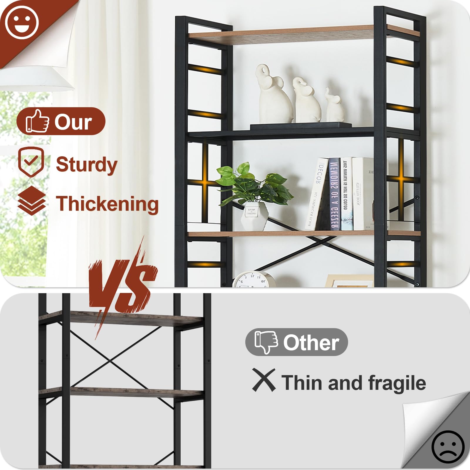 HOMBAZAAR 7 Tier Bookshelf,84 inch Tall Industrial Bookcase with Metal Frame and Open Shelves,Rustic Heavy Duty 7 Shelf Bookcase, Office Book Shelves for Living Room and Bedroom,Brown
