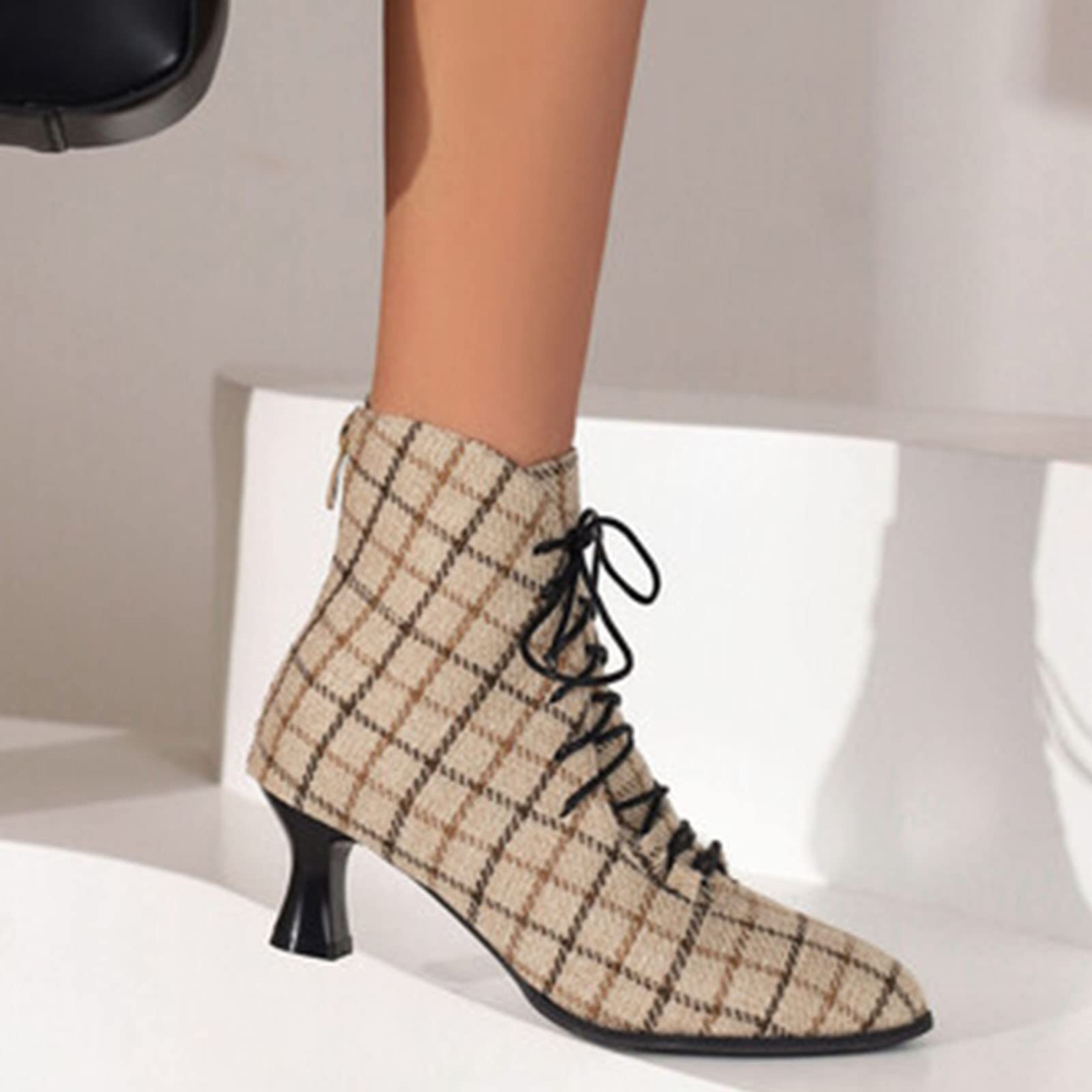 FASDNENDYS White Ankle Boots for Women Women Buckle Strap Ankle BootiesPointed Toe Zipper Heels Dress Jeans Boots High Shoes