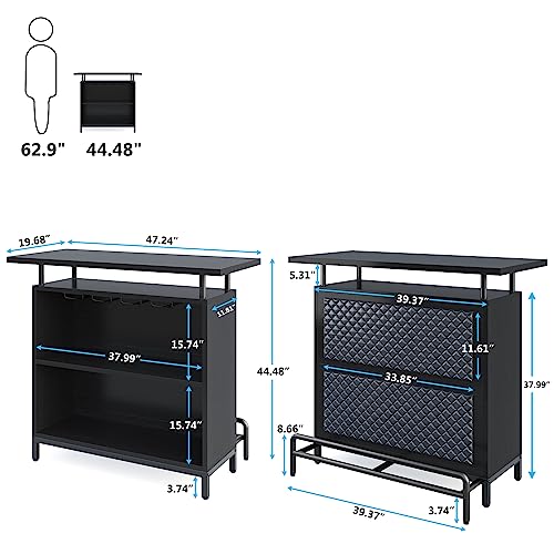 Tribesigns Home Bar Unit, 47 Inches PU Leather Bar Tables Liquor Cabinet with Wine Glasses Holder and Metal Footrest Wine Rack for Kitchen Living Room