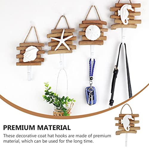 HEALLILY Nautical Wall Hook Mediterranean Coat Hook Towel Wall Hooks Wooden Hangers Nautical Beach Signs Rustic Wall Decor for Bedroom Living Room 2PCS