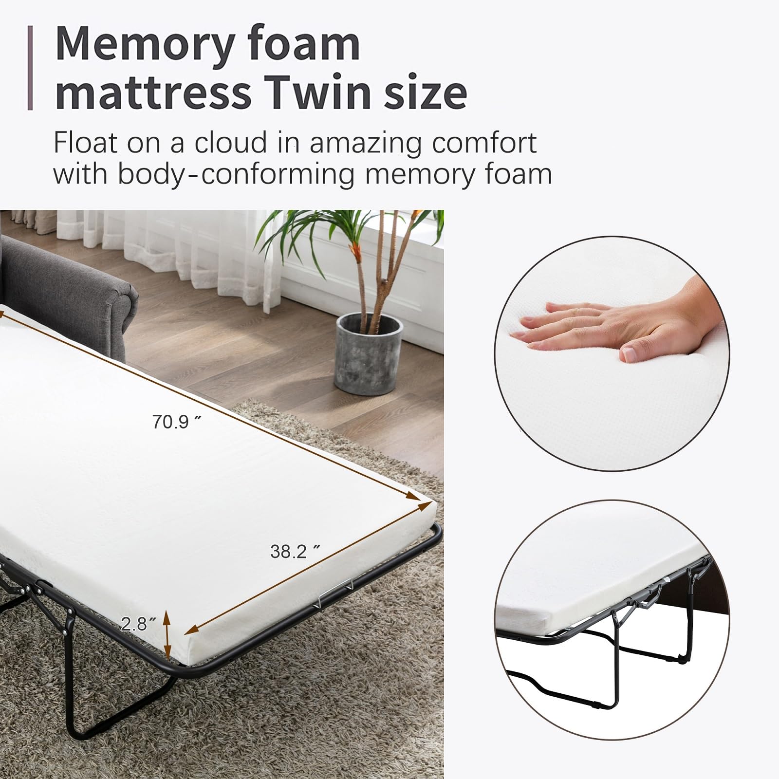 Luoyisimall Chaise Lounge Indoor Convertible Sofa Bed,57.5" Pull Out Futon Loveseat Sleeper w/Twin Size Memory Mattress,2-in-1 Sleeper Sofa Bed for Living Room,Apartment,Small Space (Gray)