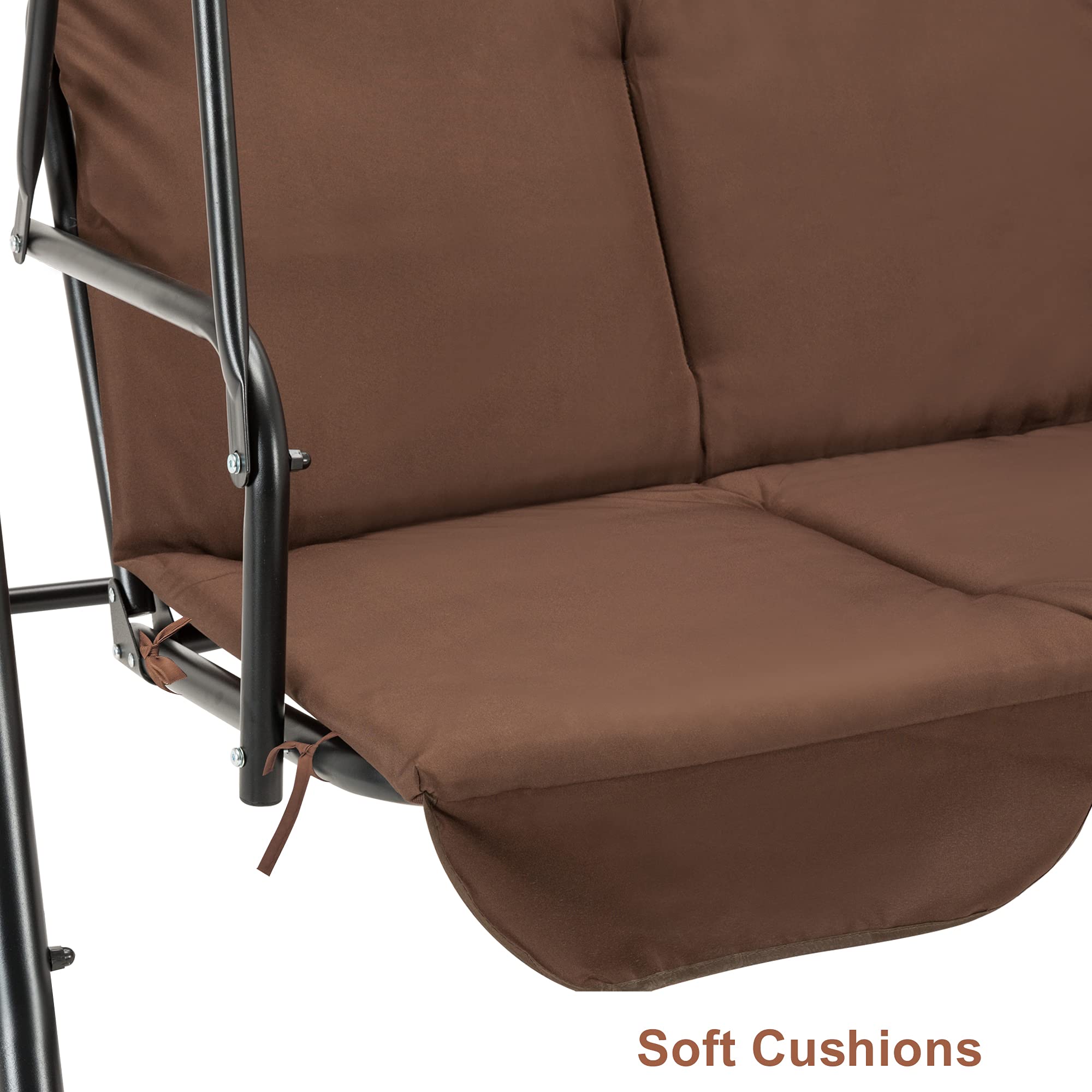 MCombo 3-Person Outdoor Patio Swing Chair, Convertible Canopy Hanging Swing Glider Lounge Chair, Removable Cushions, 4003 (Brown)