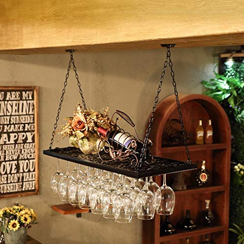 Iron Hanging Wine Glass Racks, Vineyard Chain Adjustable Ceiling Mounted Hanging Stemware Holder Wine Glass Hanger Wine Glass Organizer Rack J1028, PIBM, Black, 100cm