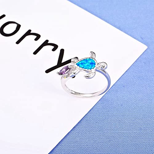 Fire Opal Ring Blue And Purple Color Wedding Band Luxury Turtle Jewelry 925 Sterling Silver Ring For Women