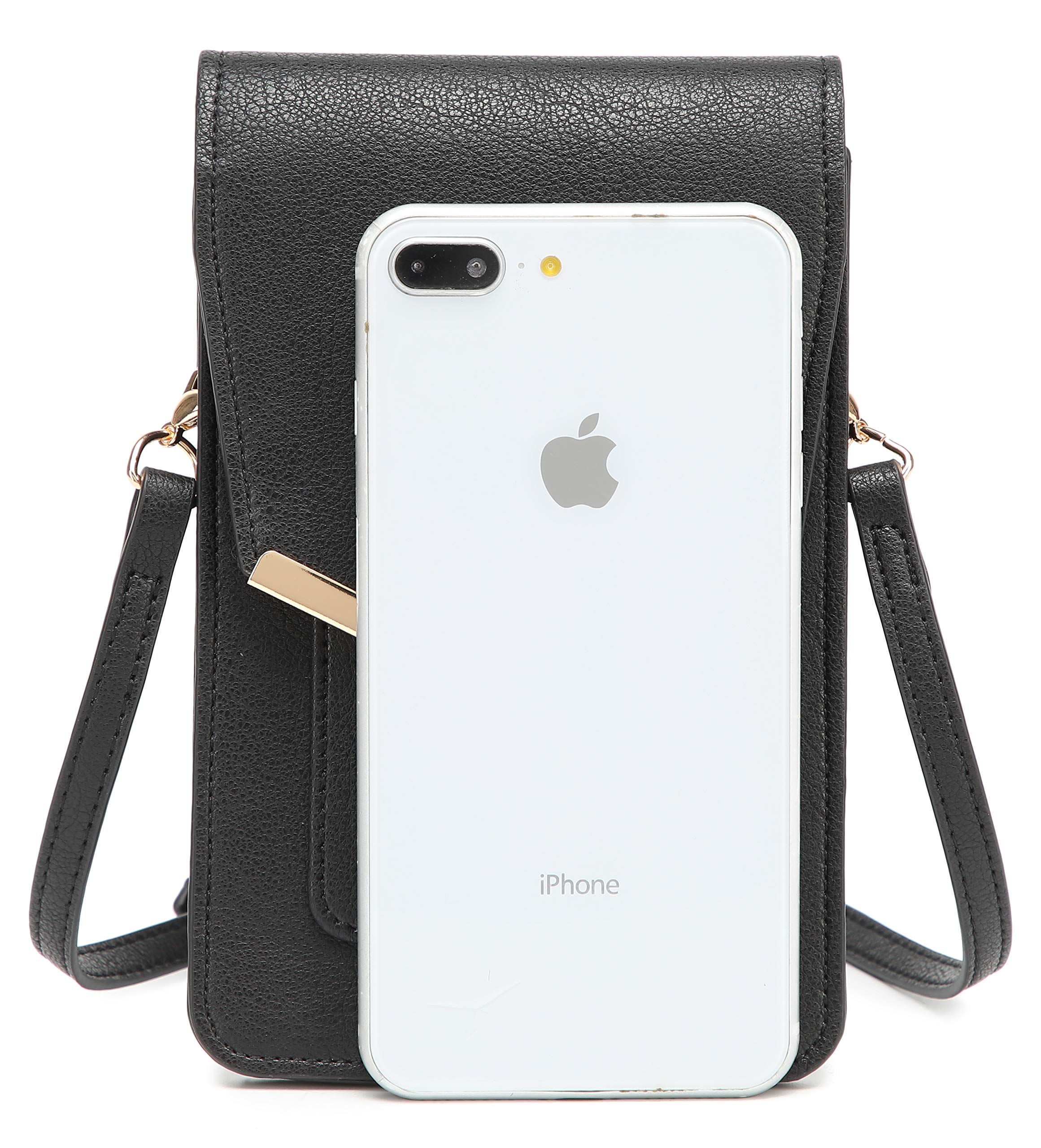 Trendy Phone Case Wallet Crossbody Purse Card Slots Holder Detachable Strap Shoulder Bag (Black-LM6302AB)