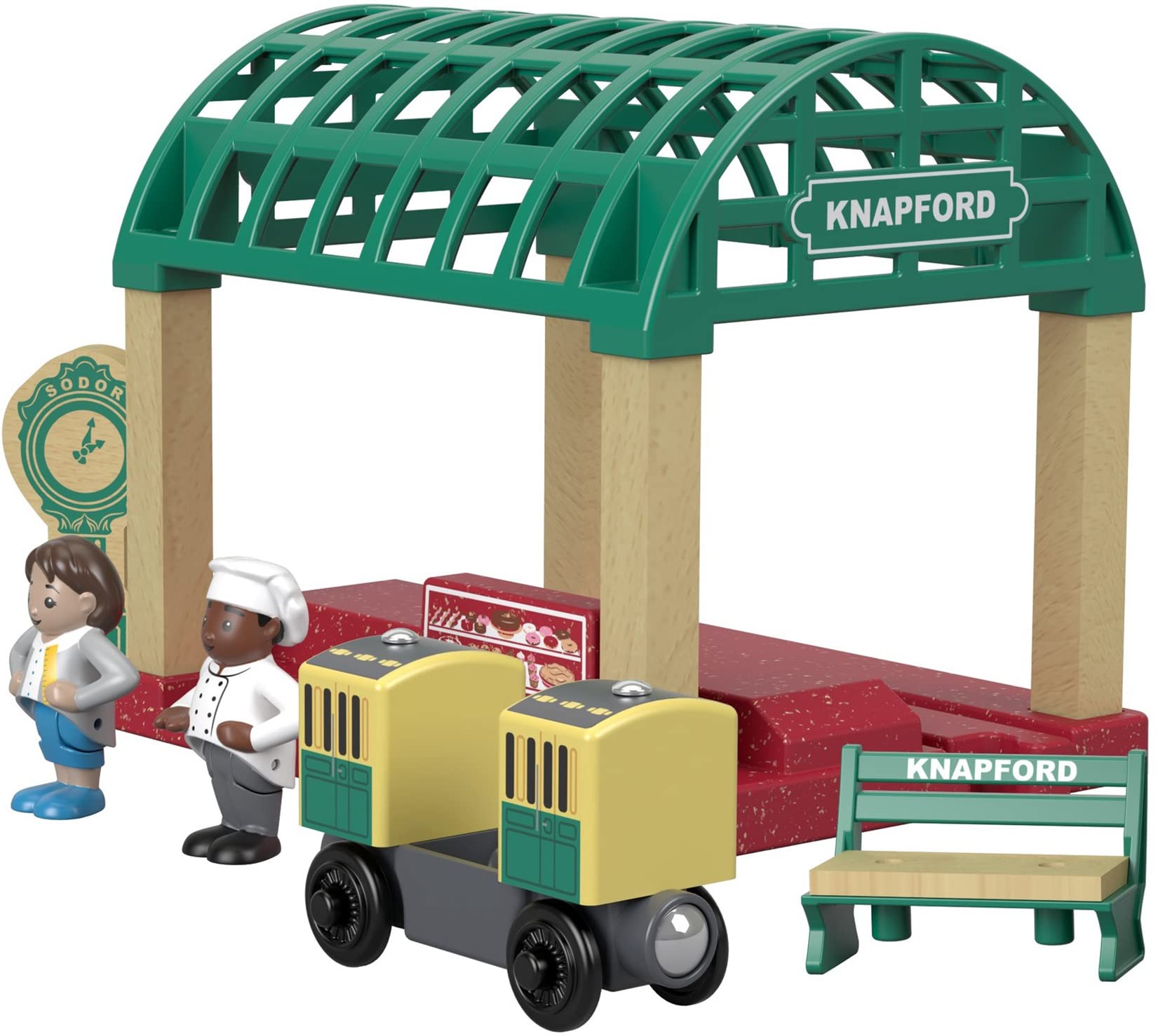 Thomas & Friends Wooden Toy Knapford Train Station Playset with Figures & Passenger Coach for Preschool Pretend Play Kids Ages 3+ Years
