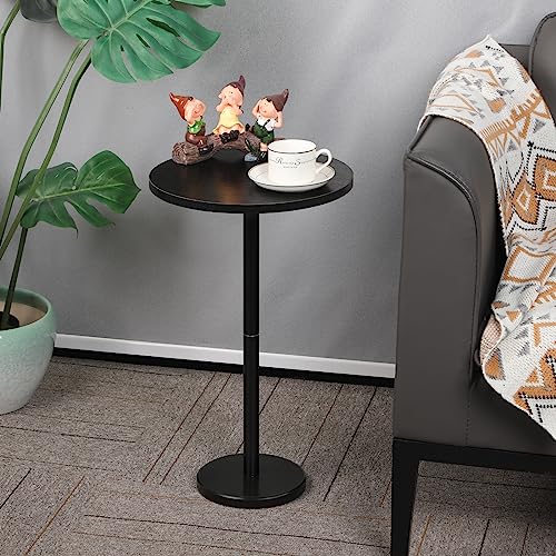 smusei Black Side Table for Small Spaces Round End Table with Marble Base Small Pedestal Table Drink Table for Sofa Couch Chair Patio, Black