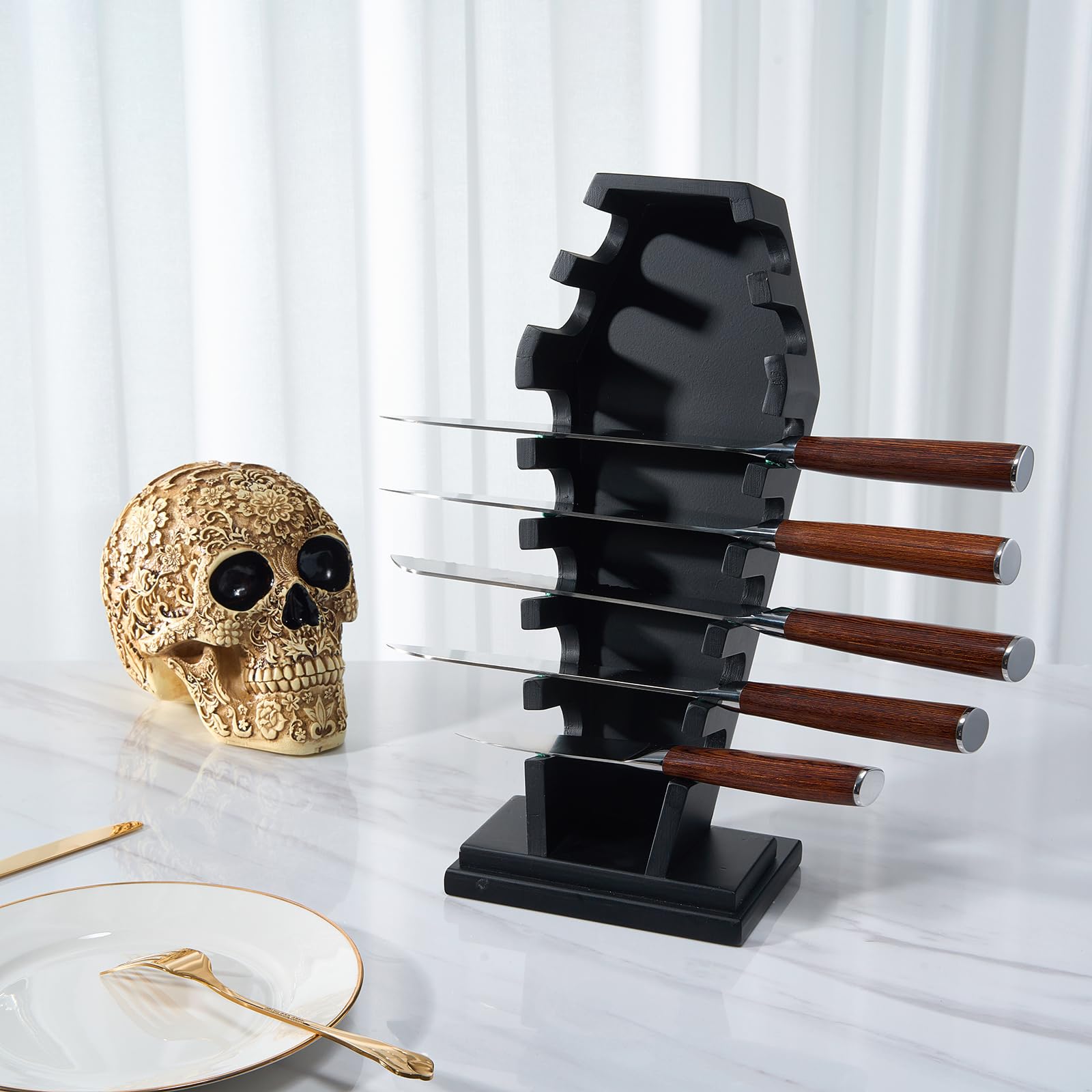 GUTE Gothic Coffin Knife Holder - Kitchen Storage Organizer, All Standard Cutting Knives, Home Decor Accessories, Spooky Decoration, Haunting Goth Gift Room, Bar, Kitchens 14" H (Without Knives)