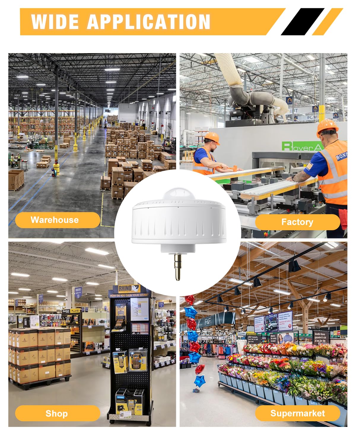 JC-LGL 210W LED Linear High Bay Light with PIR Sensor,LED High Bay Shop Lights Fixture, Compatible with Industrial 120-277V, LED Linear High Bay Light for Shop Garage Warehouse