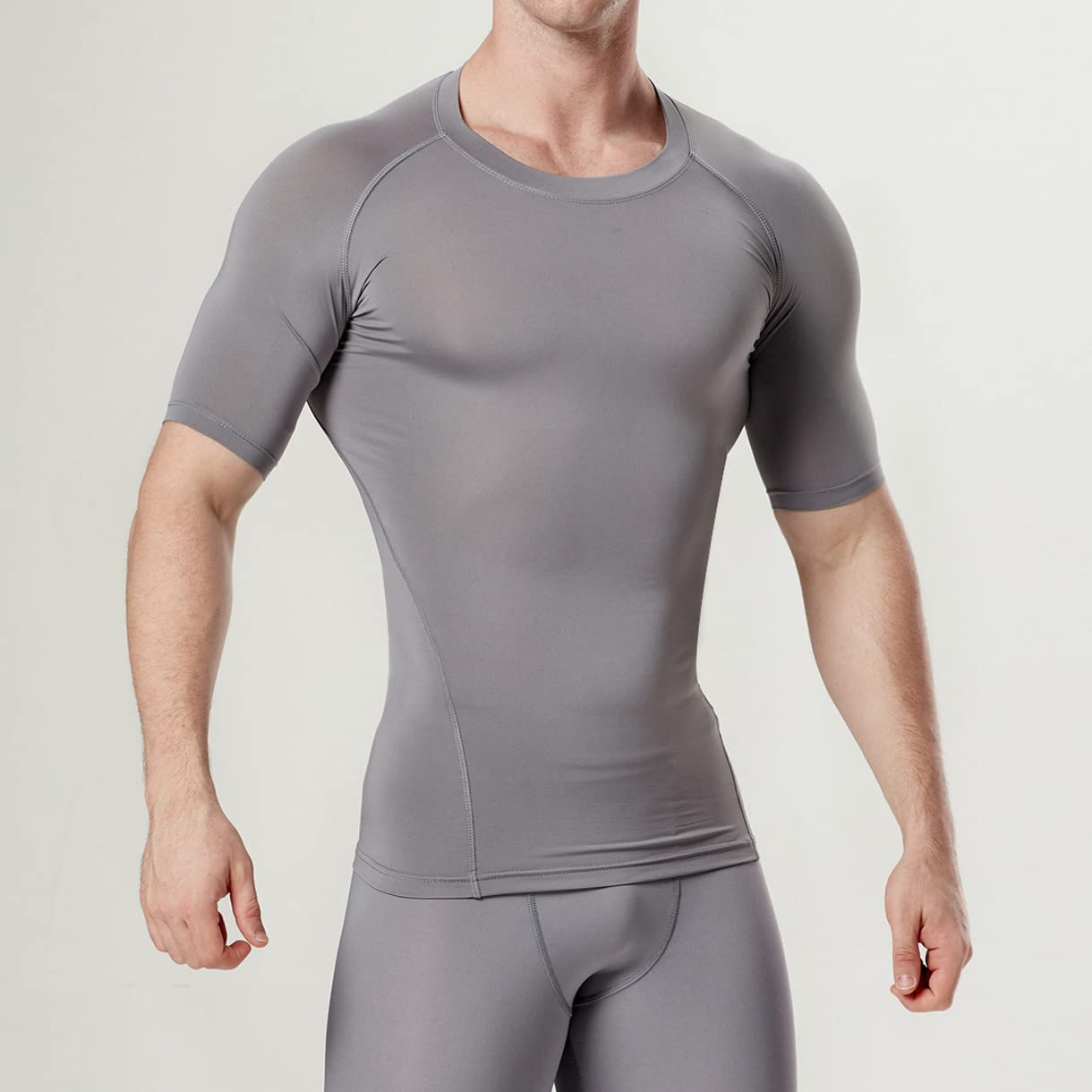 dfen 3pack Mens New Quick Dry Compression Under Base Layer Jersey Fit Cool Gear Top Round Neck Short Sleeve Shirt BBBNGG_XL