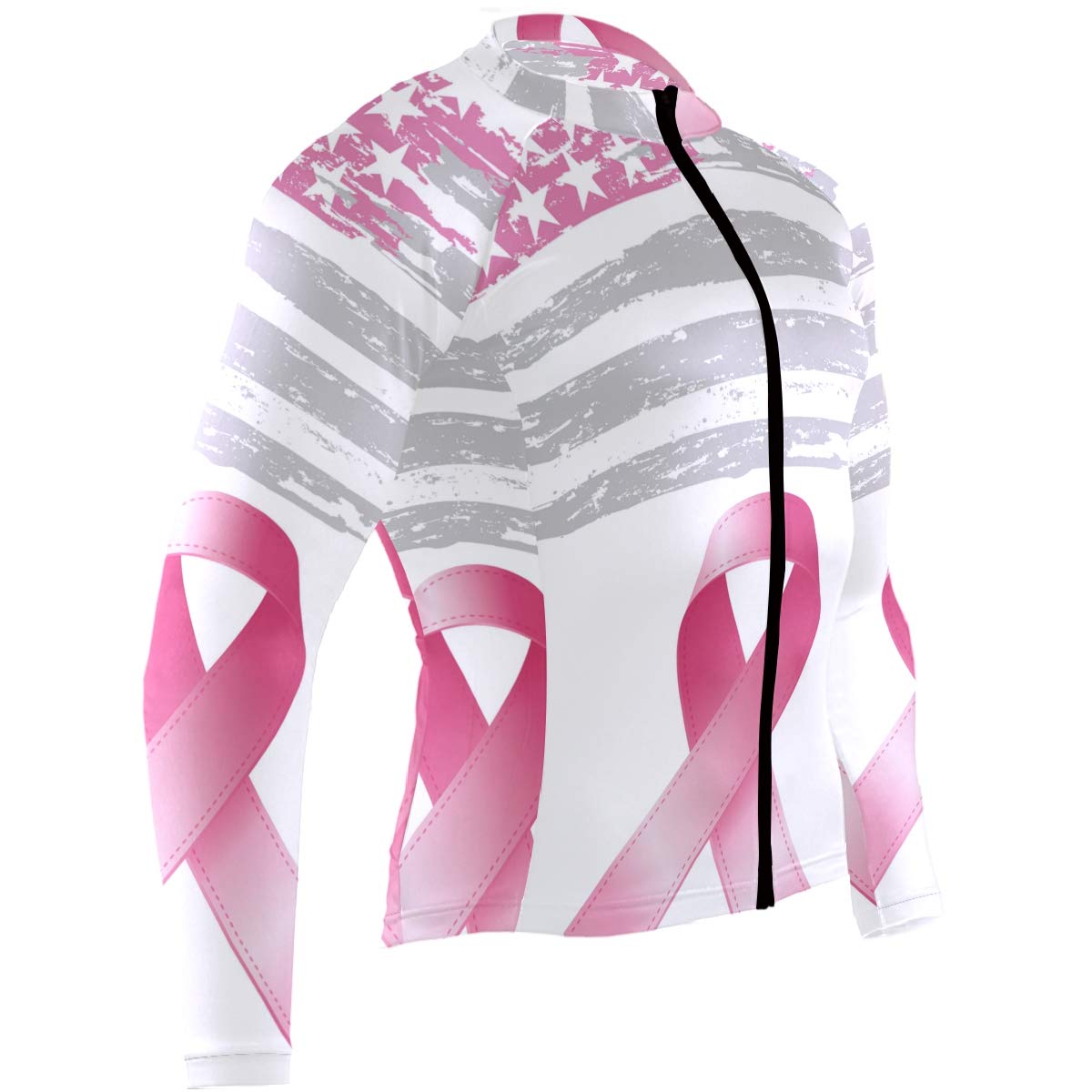 Cycling Jersey Men Long Sleeve Tops Pink Ribbon Breast Cancer Awareness Flag Bike Shirts Bicycle Clothes Jacket