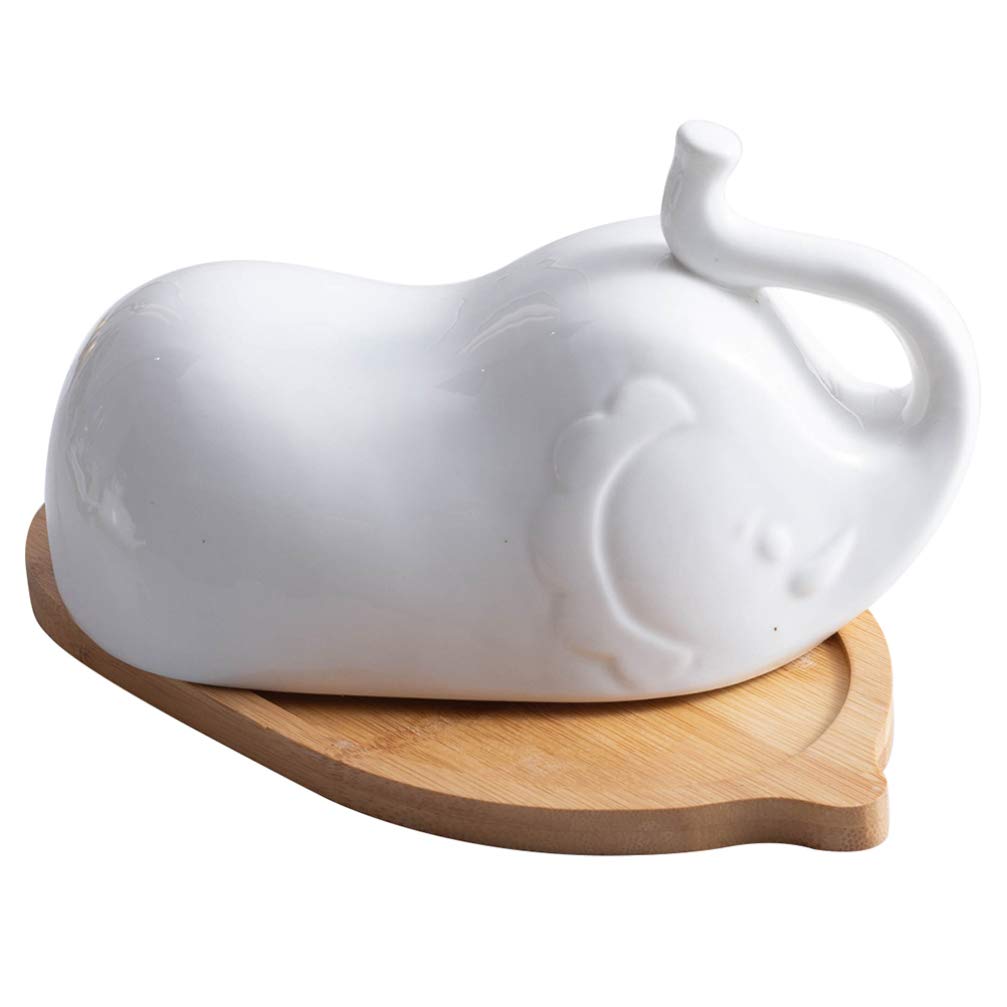 Elephant large butter dish Butter Dish Ceramic Butter Holder Animal Butter Tray with Lids Elephant Butter Keeper Container Margarine Holder Cheese Board Ceramic Food dinner plates Plate fruite plate
