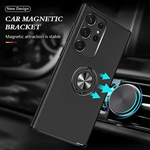 YRMJK S23 Ultra Case, Built in 2 Screen TPU Protectors + 2 Camera Lens Protector,Military Grade,3D Full Cover with Kickstand Ring Case for Samsung Galaxy S23 Ultra 5G Black